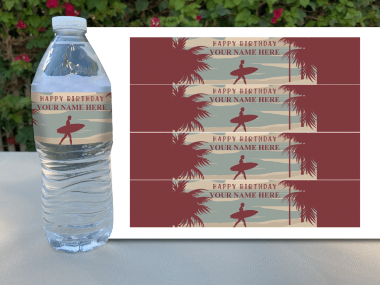 Editable Surfing Themed Water Bottle Labels for Birthday Party | The ...